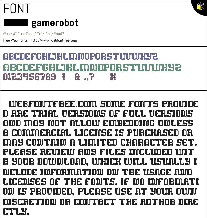 game robot Fonts Downloads - WebFontFree.Com