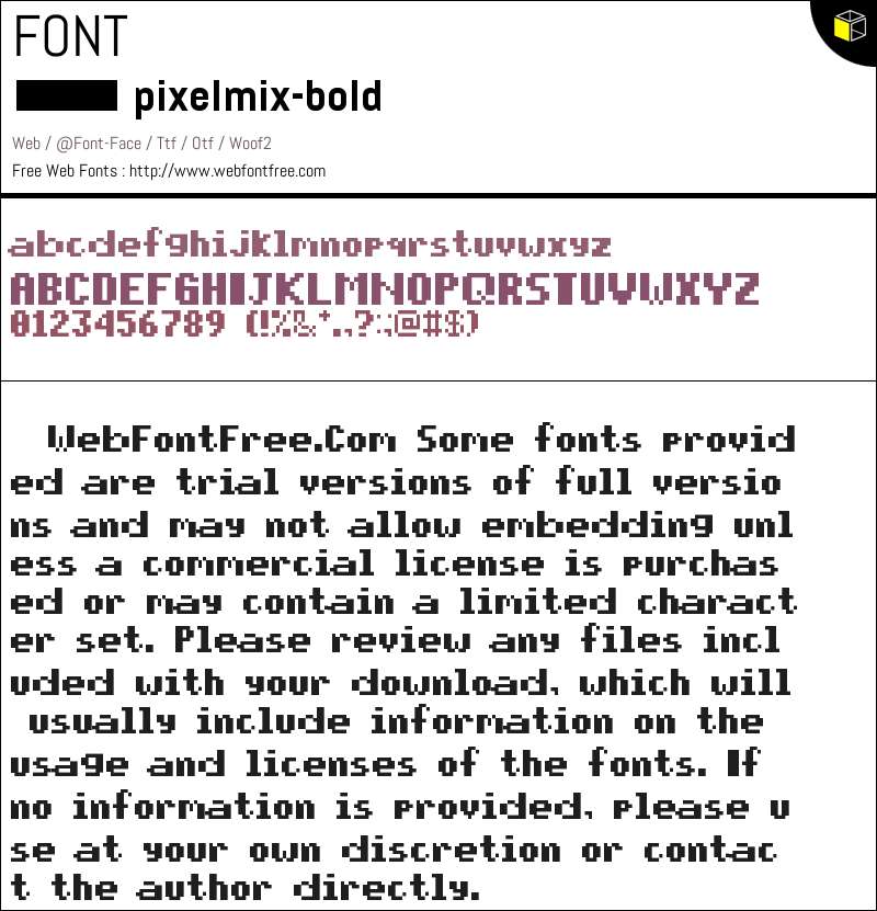 pixelmix bold Regular Fonts Downloads - WebFontFree.Com