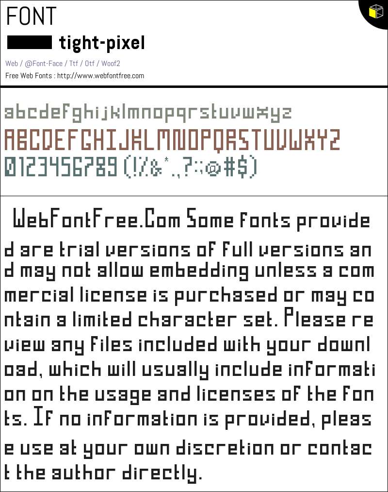 tight pixel Regular Fonts Downloads - WebFontFree.Com
